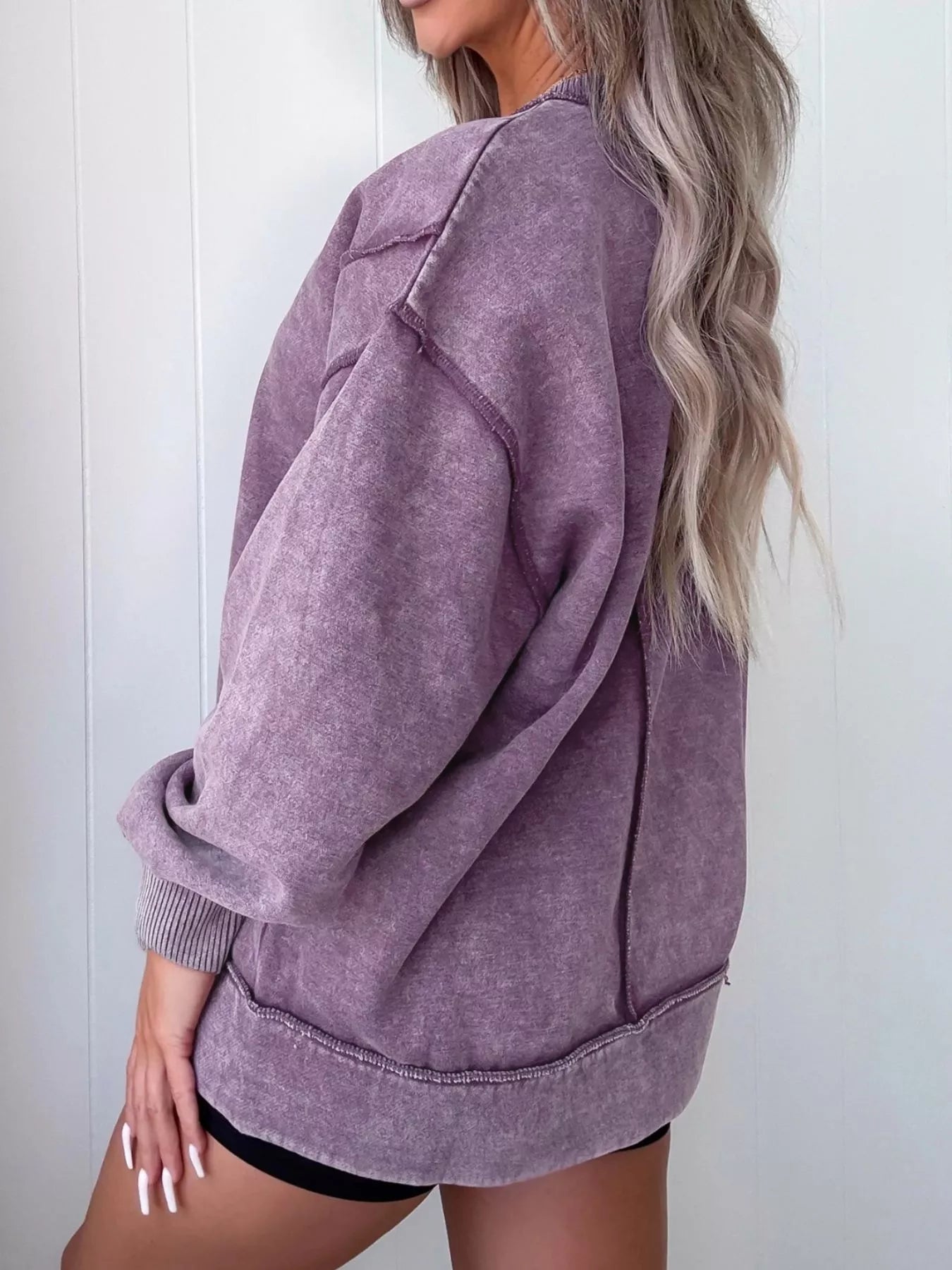 Wash Slit Round Neck Oversized Sweatshirt – Guava Lane